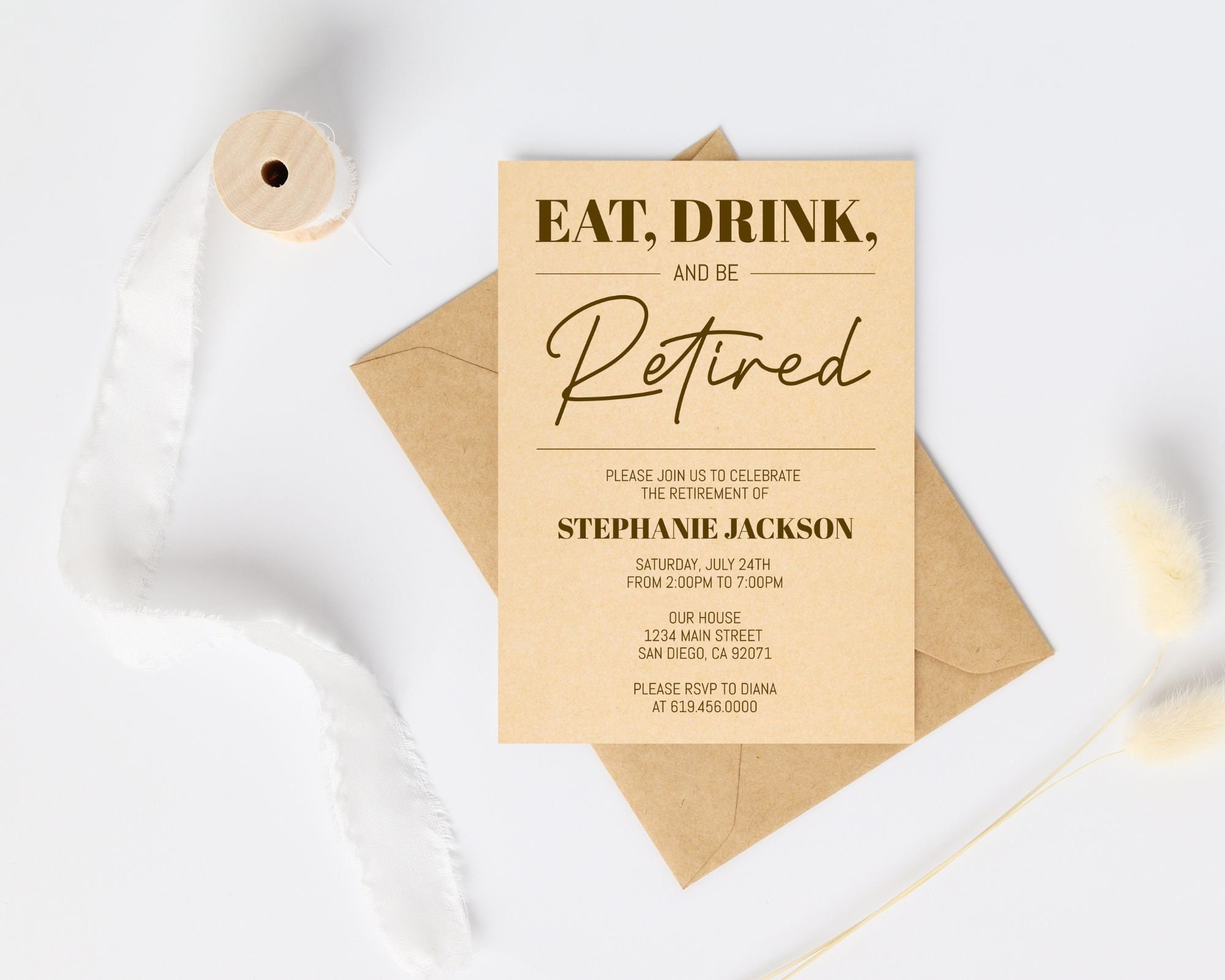Vintage Retirement Invitation Template, Eat, Drink, and Be Retired ...
