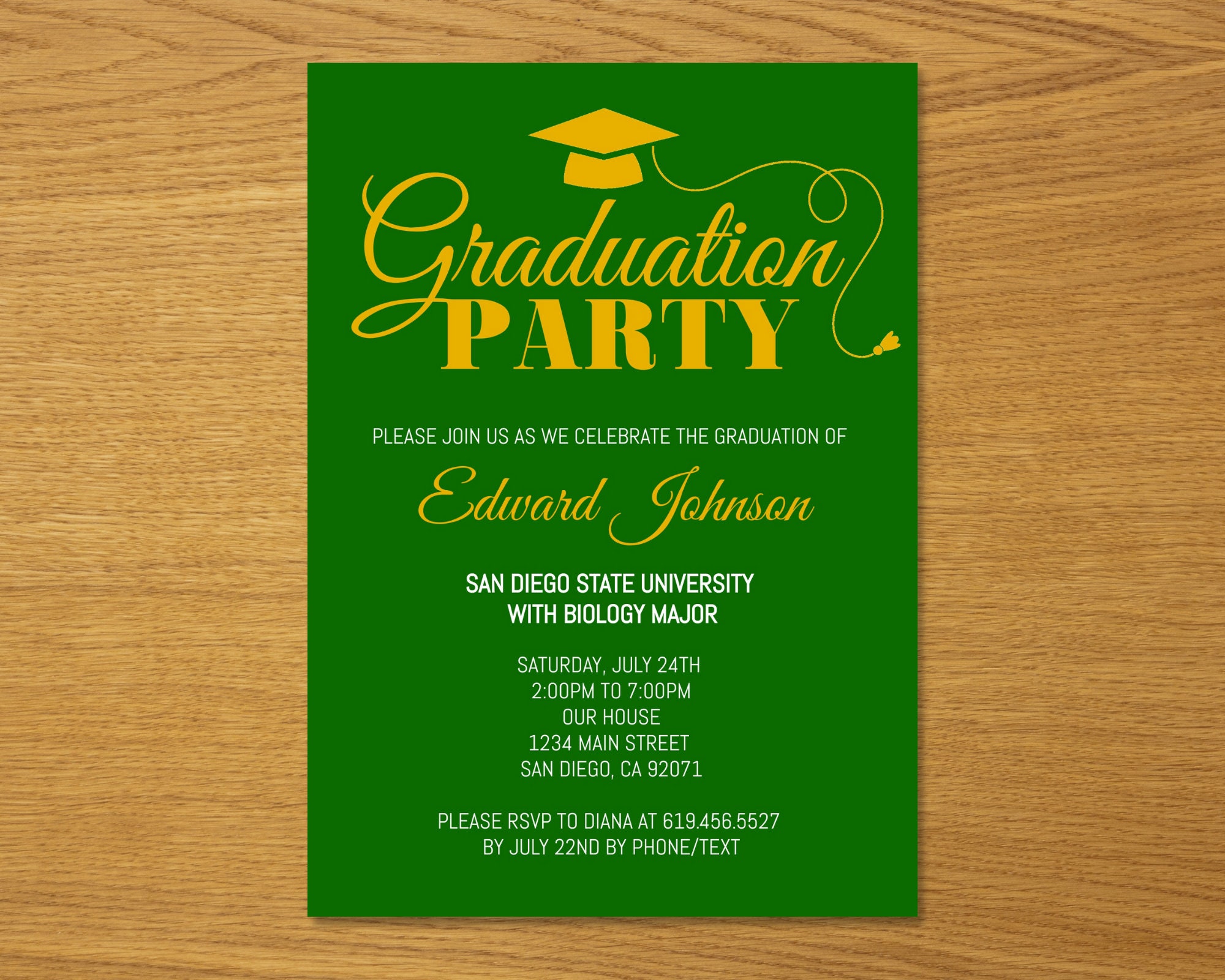 Gold & Green Graduation Party Invitation Template, Graduation ...