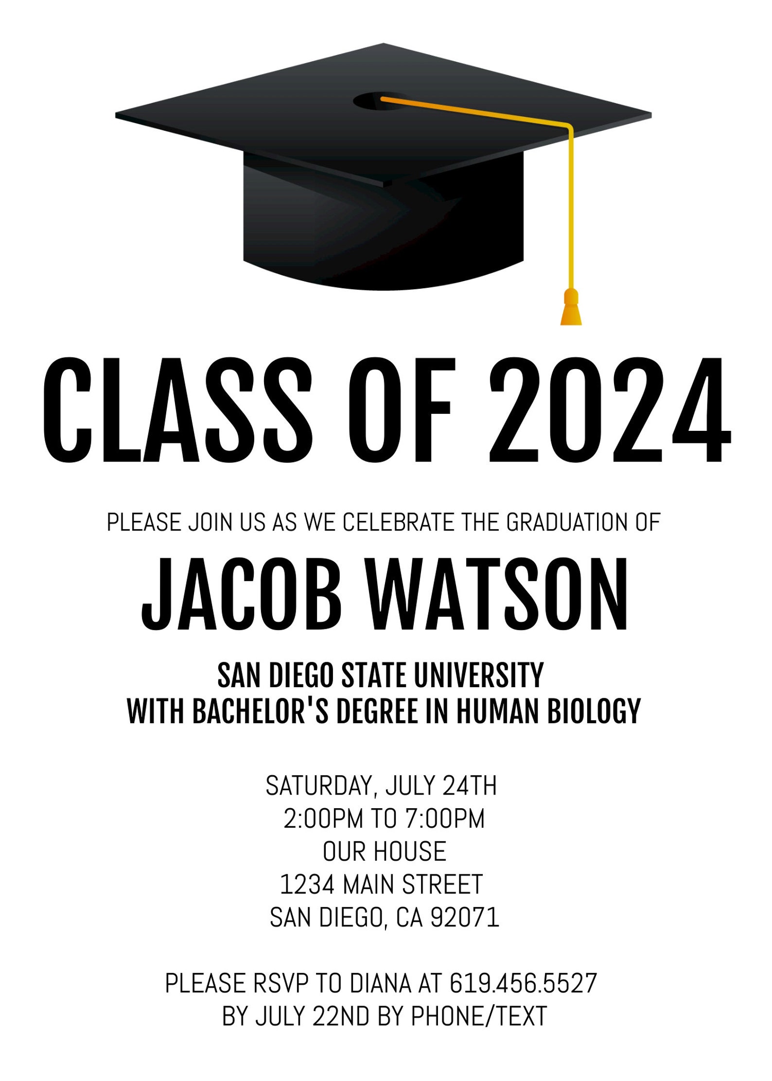 Minimalist Graduation Party Invitation Template, Gold Graduation ...