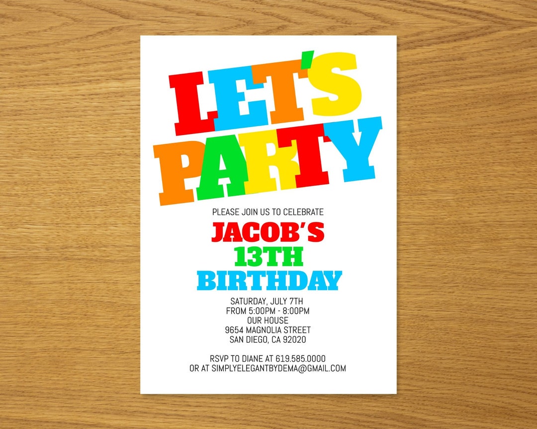 Simple Colorful Birthday Invitation Template, ANY AGE, Instant Download ...