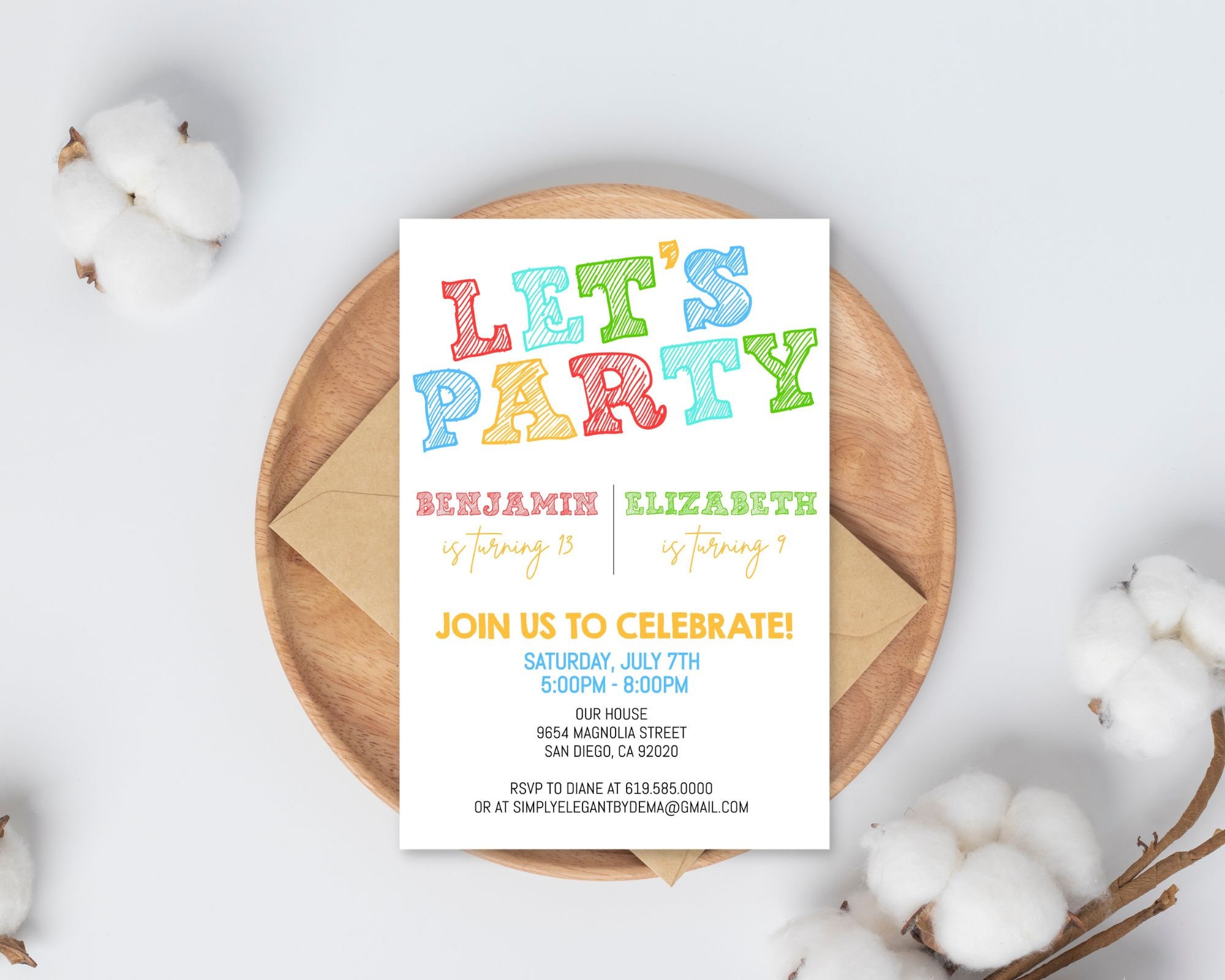Colorful Joint Birthday Party Invitation Template, Modern Minimalist ...