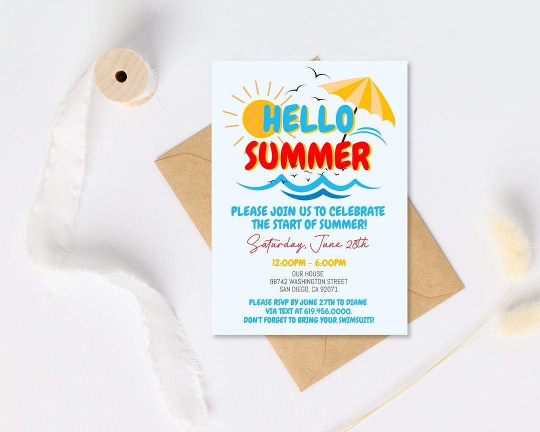 Hello Summer Party Invitation Template, Beach Party Invitation, Summer ...