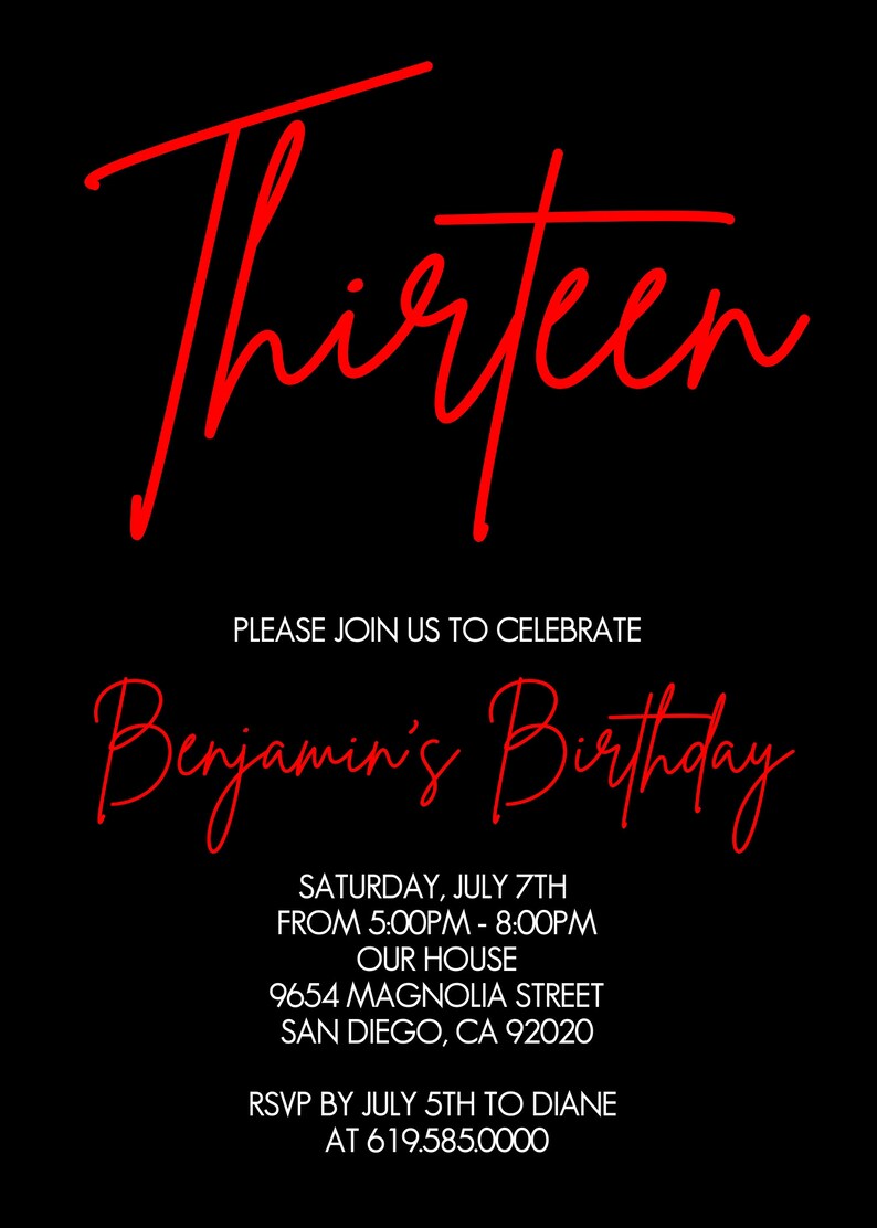 Black and Red Birthday Invitation for Teens Boys Teenagers - Etsy