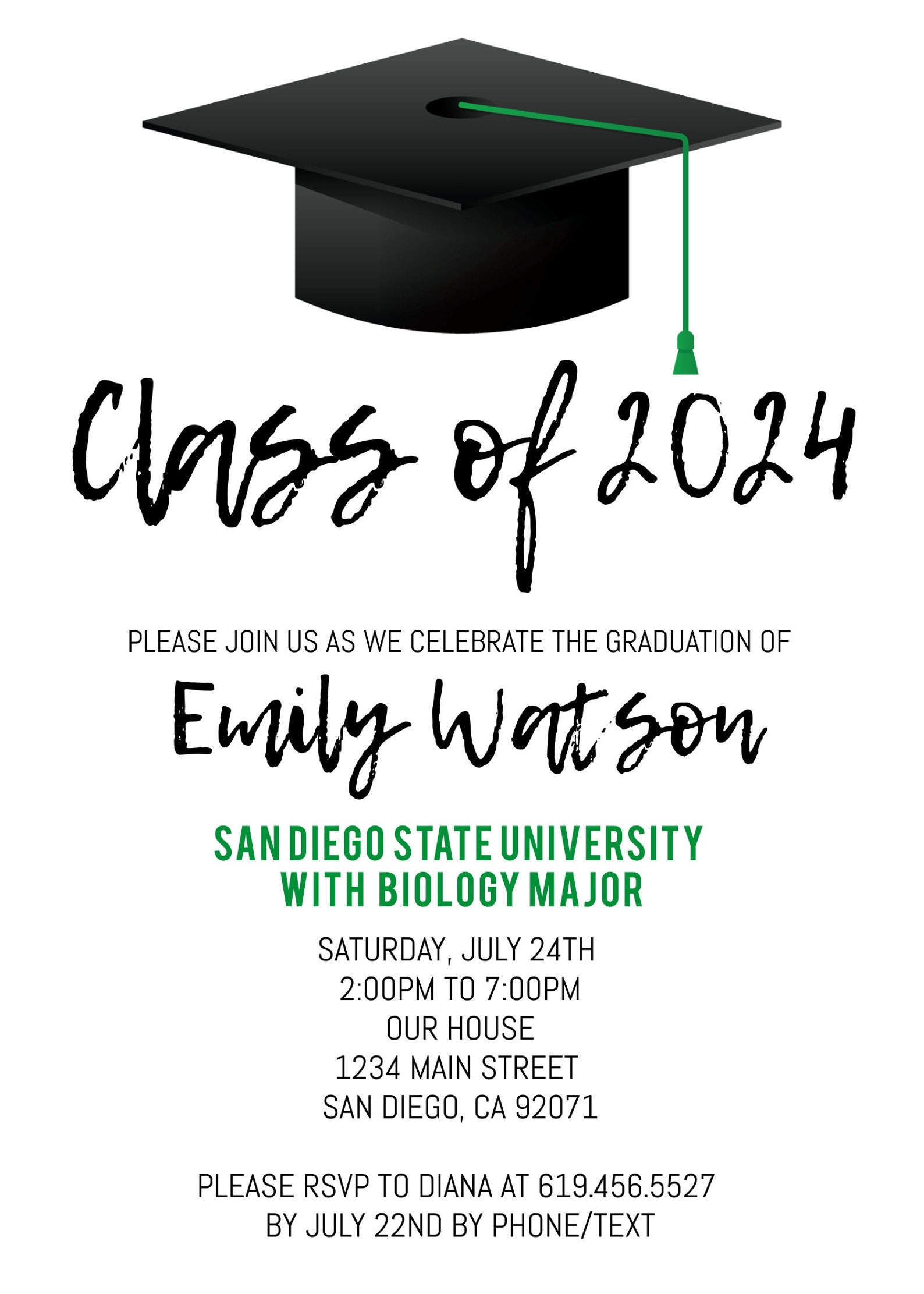 Green Graduation Party Invitation Template, High School Graduation ...