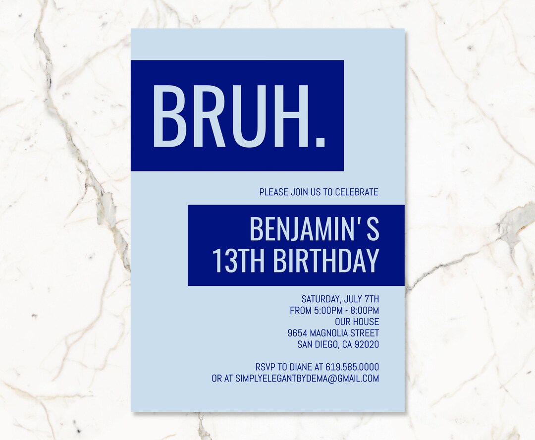 Bruh Blue Birthday Party Invitation Template, Any Age, Instant Download ...