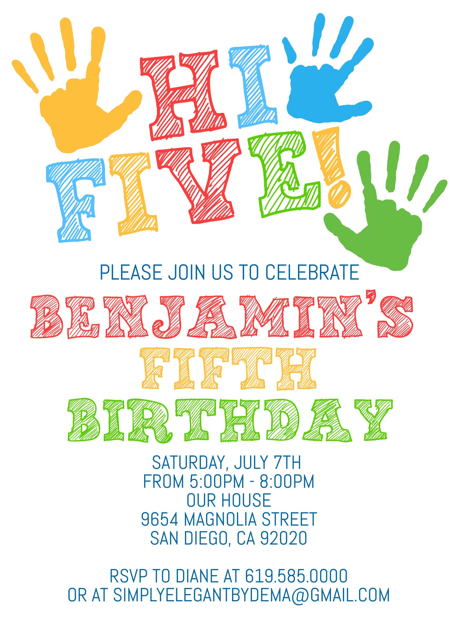 Hi Five 5th Birthday Invitation Hi Five Hand Birthday - Etsy