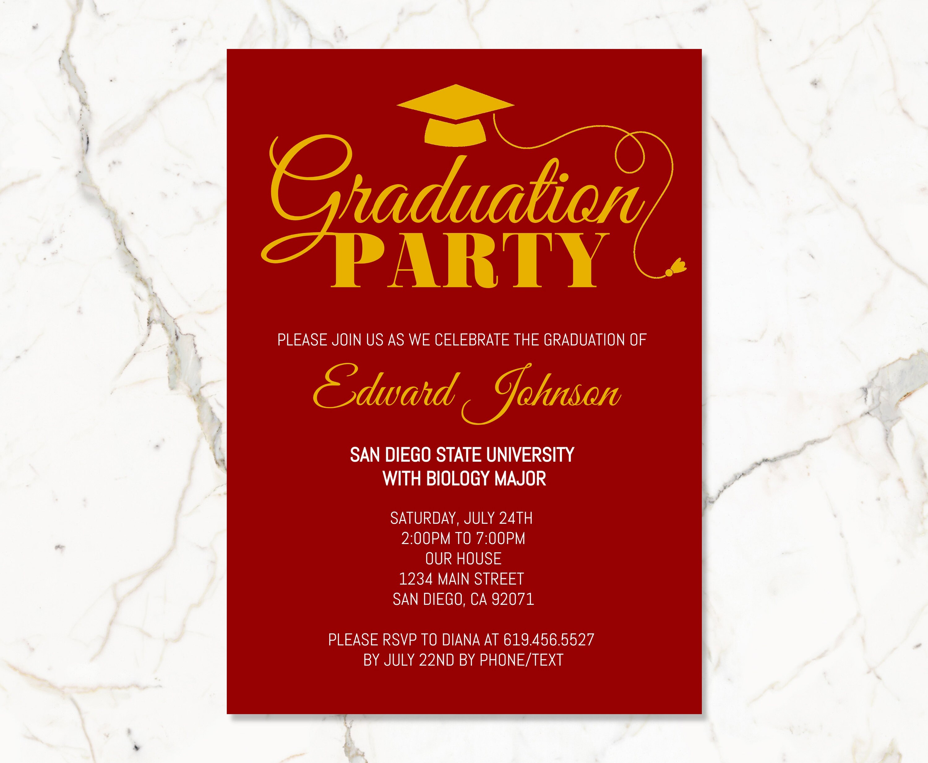 Gold & Red Graduation Party Invitation Template, Graduation ...