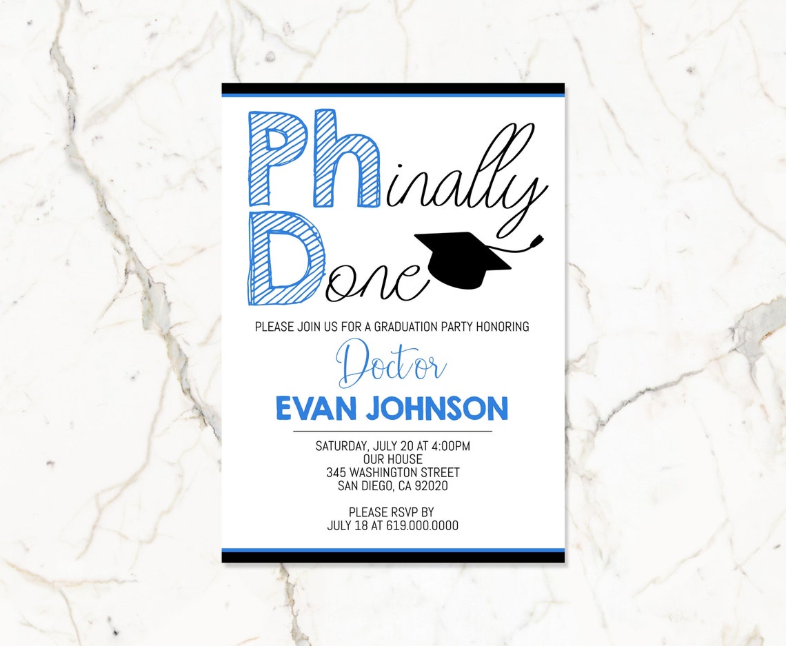 Phd Graduation Invitation Template, Doctorate Graduate Printable ...