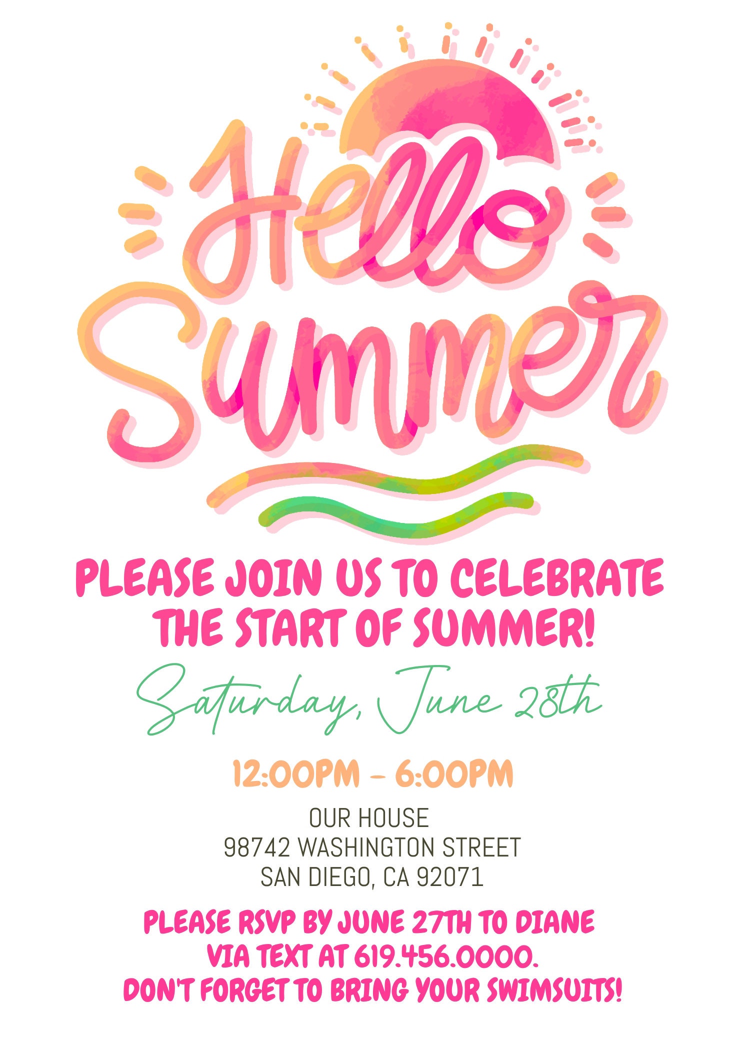Hello Summer Party Invitation Template, Sun Invitation, Summer Party ...