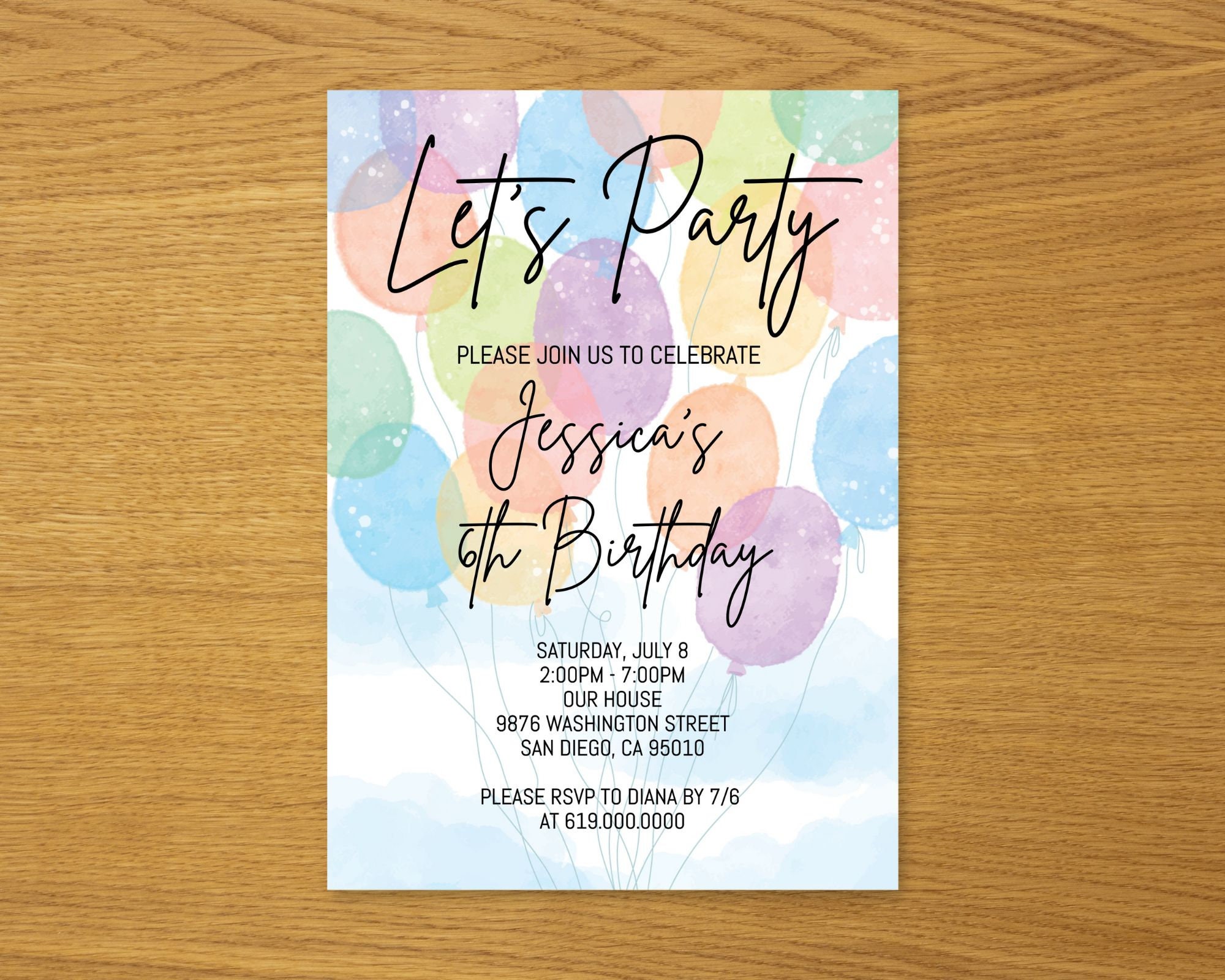 Colorful Balloons Birthday Invitation Template, Editable, Birthday ...