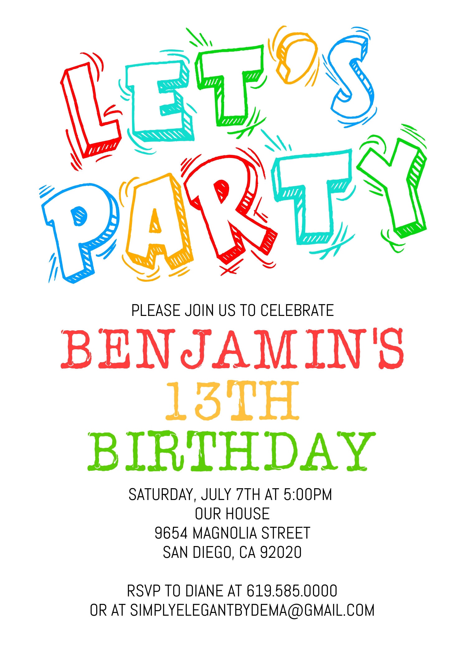 Simple Colorful Birthday Invitation Template, Instant Download ...