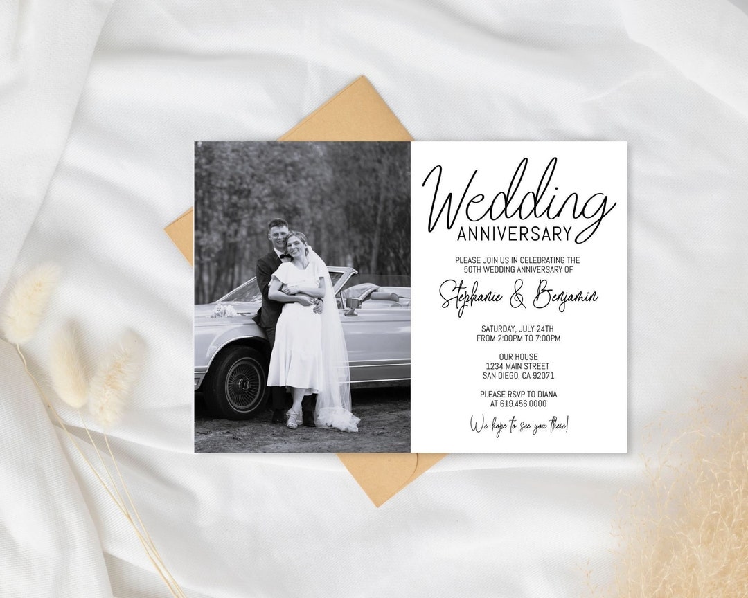 Modern Wedding Anniversary Photo Invitation Template, Corjl Instant ...