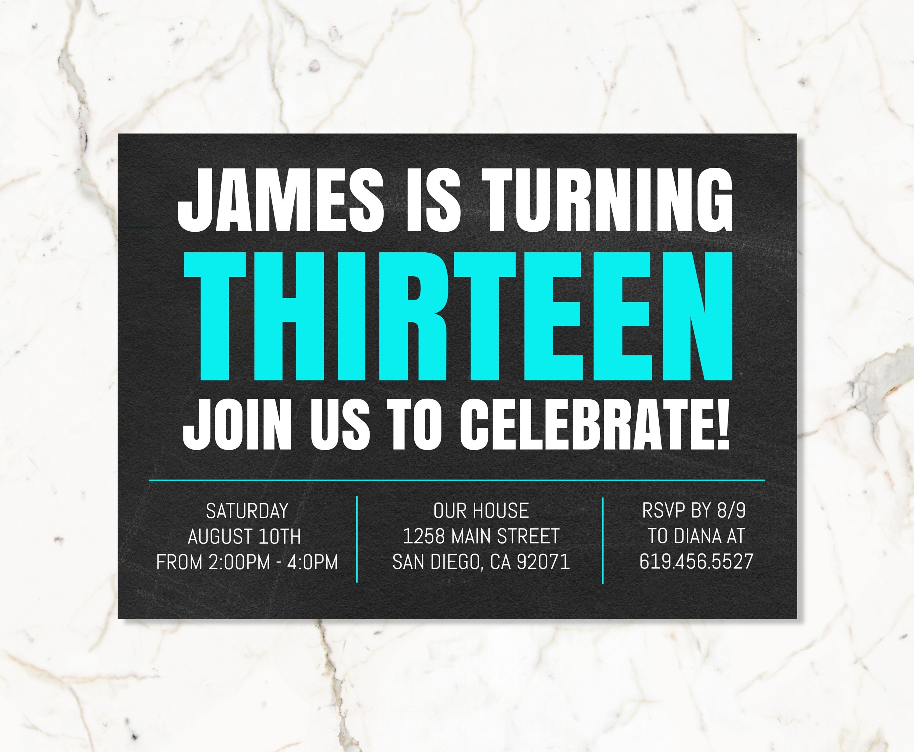 Black & Turquoise Birthday Invitation Templates for Boys Teens Kids/any ...