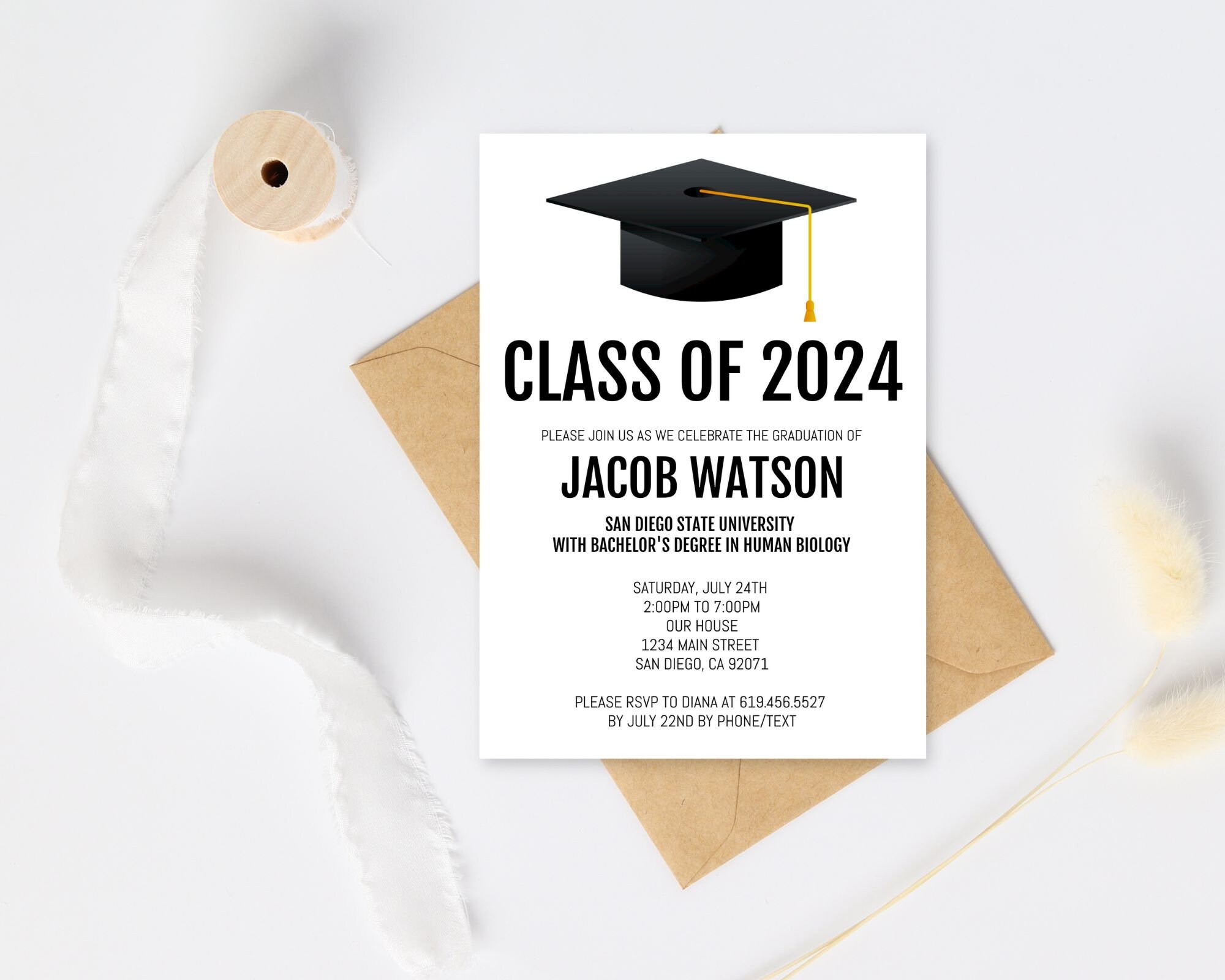Minimalist Graduation Party Invitation Template, Gold Graduation ...
