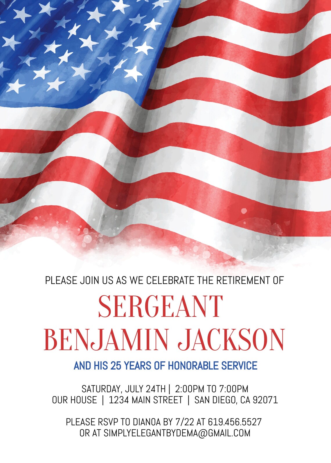 American Flag Retirement Party Invitation Template, Military Retirement ...