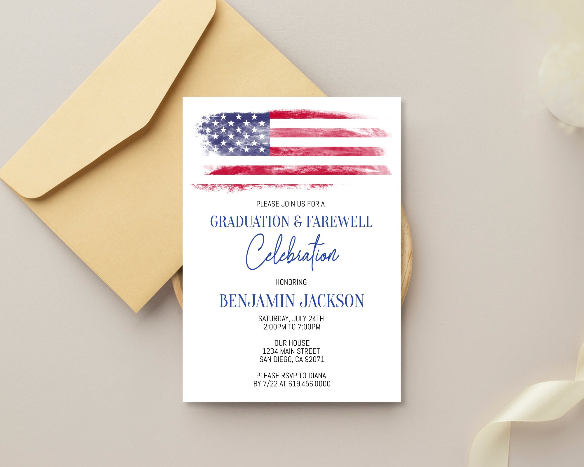 American Flag Graduation Farewell Party Invitation Template, Military ...