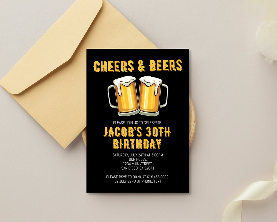 Cheers and Beers Birthday Invitation, Printable Adult Birthday Party ...