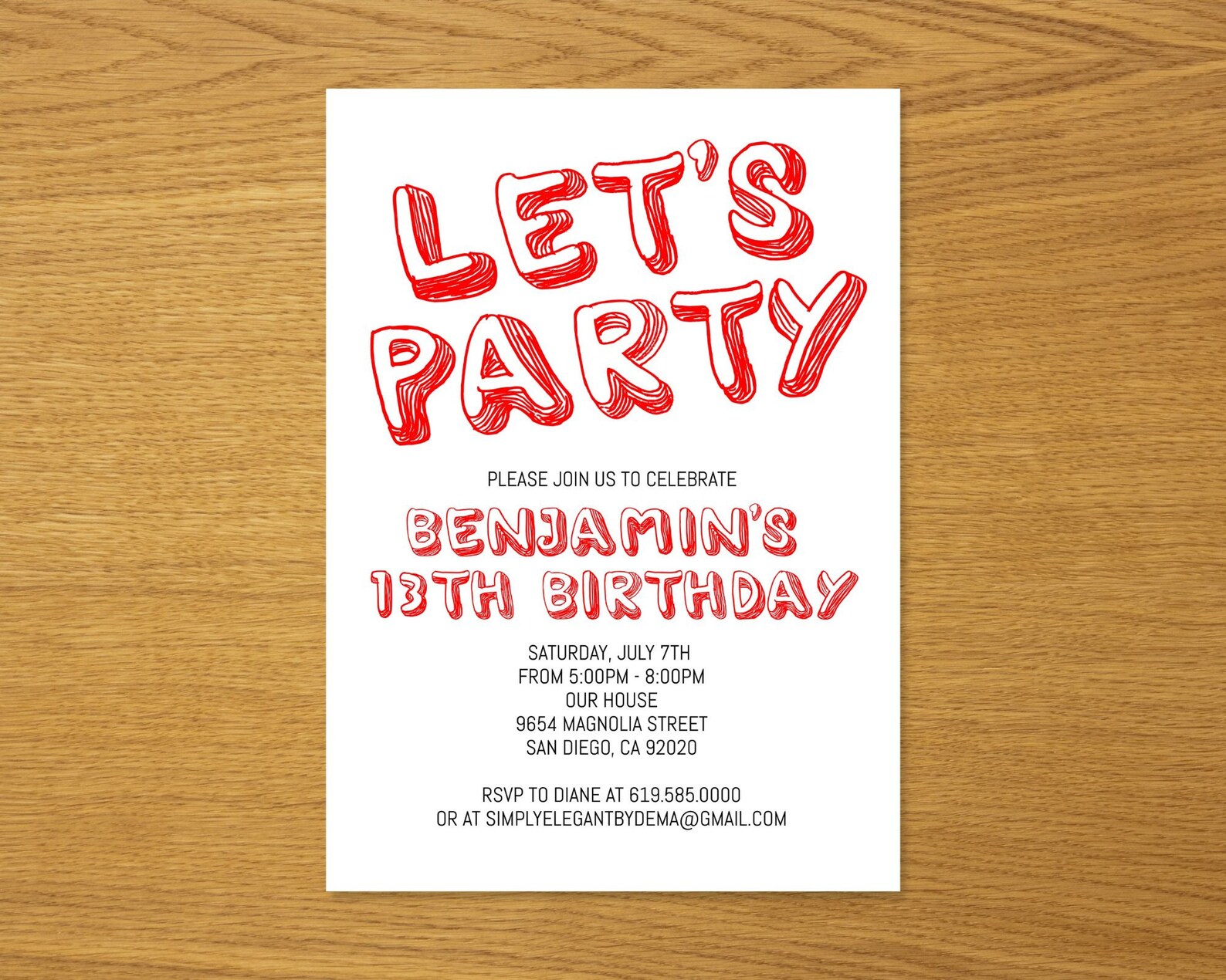 Simple Red Birthday Invitation Template for Boys, Teens, Kids, Girls ...