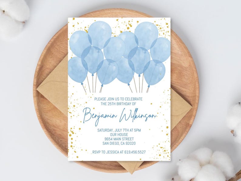 Blue Balloons Birthday Invitation Template: DIY Corjl Evite (digital ...