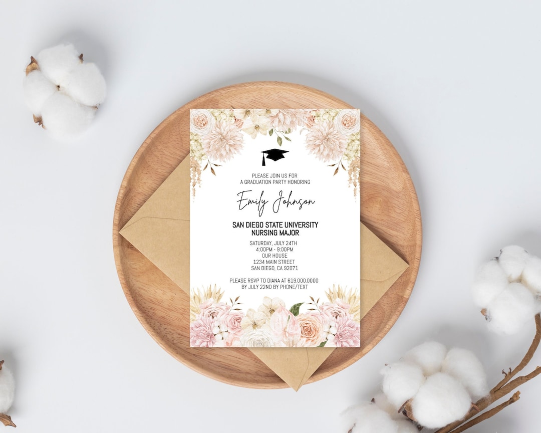 Floral Graduation Party Invitation, Wildflower Invitation Template ...