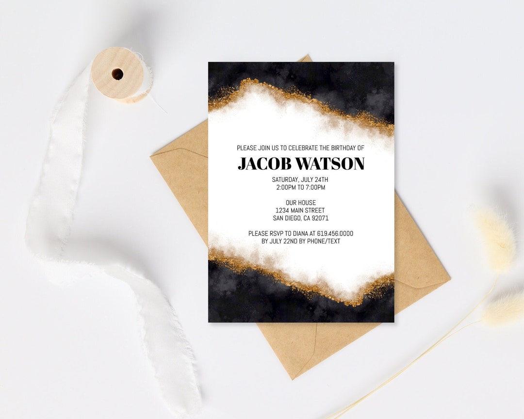 Black & Gold Birthday Invitation Template/luxury Black Birthday Party ...