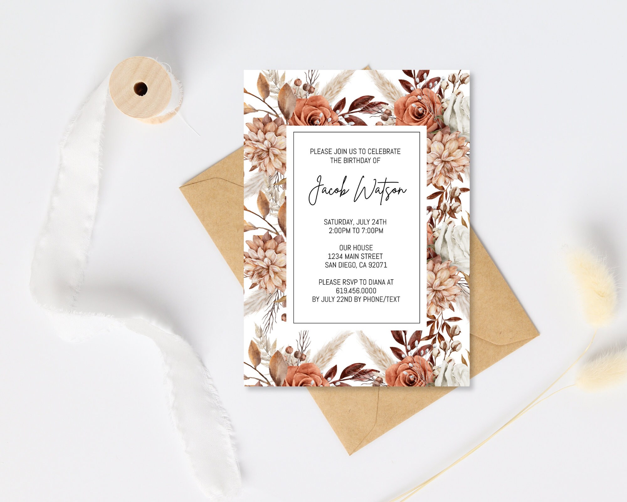 Flowers Birthday Invitation Template, Vintage Floral Birthday ...