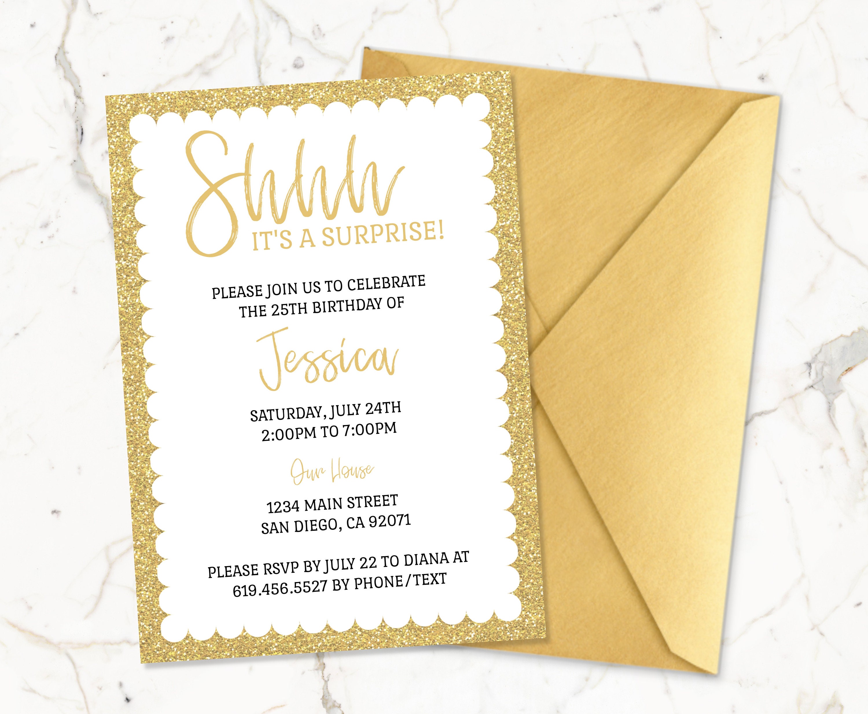 Gold Birthday Invitations Template/any Age/printable Glitter Gold ...