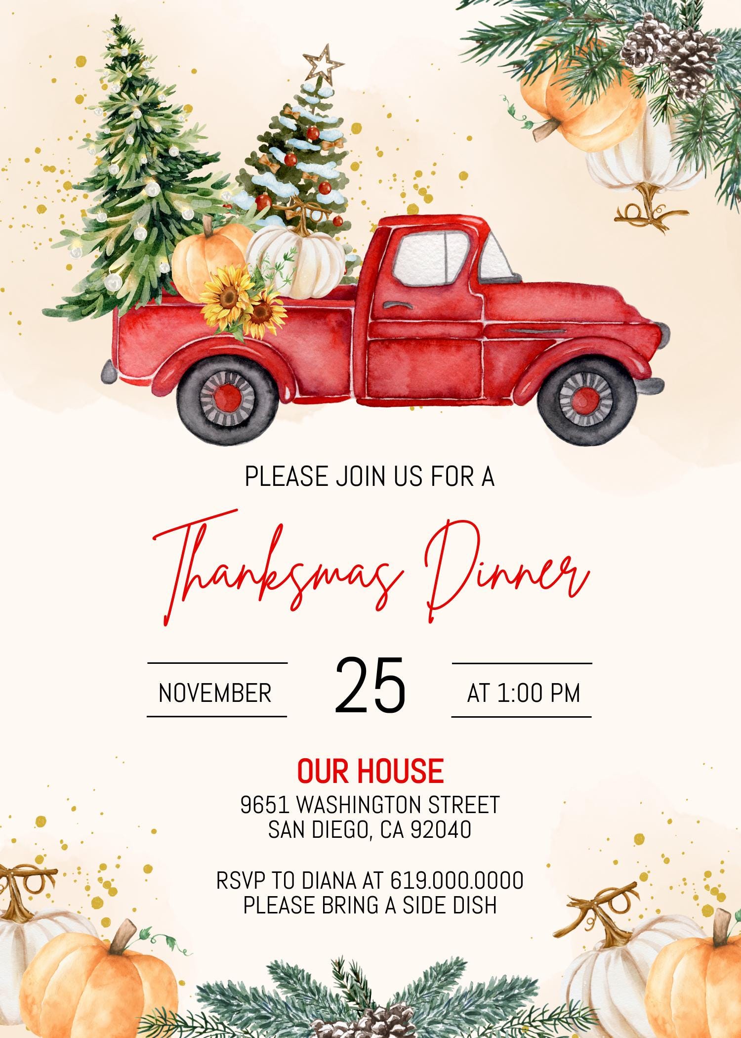 Christmas Party Invitation, Happy Thanksmas Template, Thanksmas ...