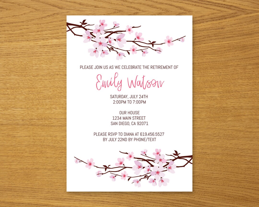 Pink Flowers Retirement Invitations Template/printable Pink Cherry ...