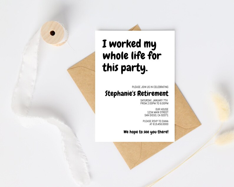 Funny Retirement Invitation, Minimal Retirement Celebration Invitation ...