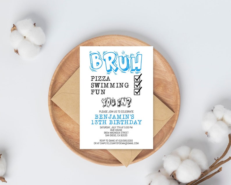 Bruh Birthday Invitation, Blue Birthday Party Invitation Template, Any ...