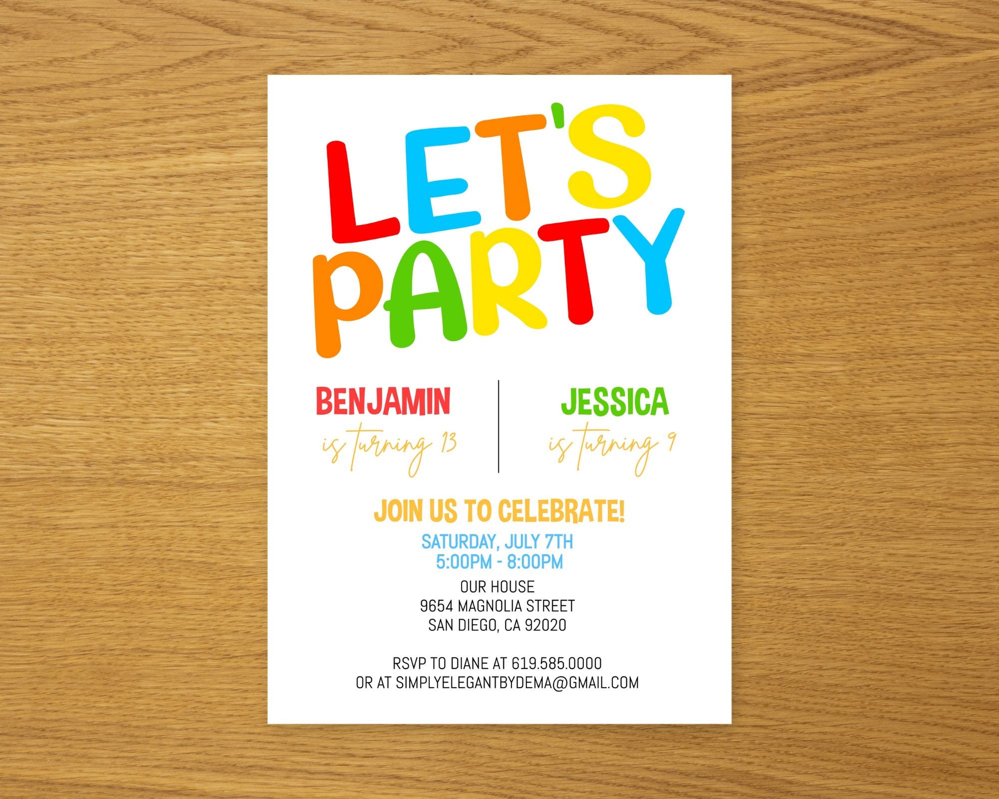 Colorful Joint Birthday Party Invitation Template Modern - Etsy