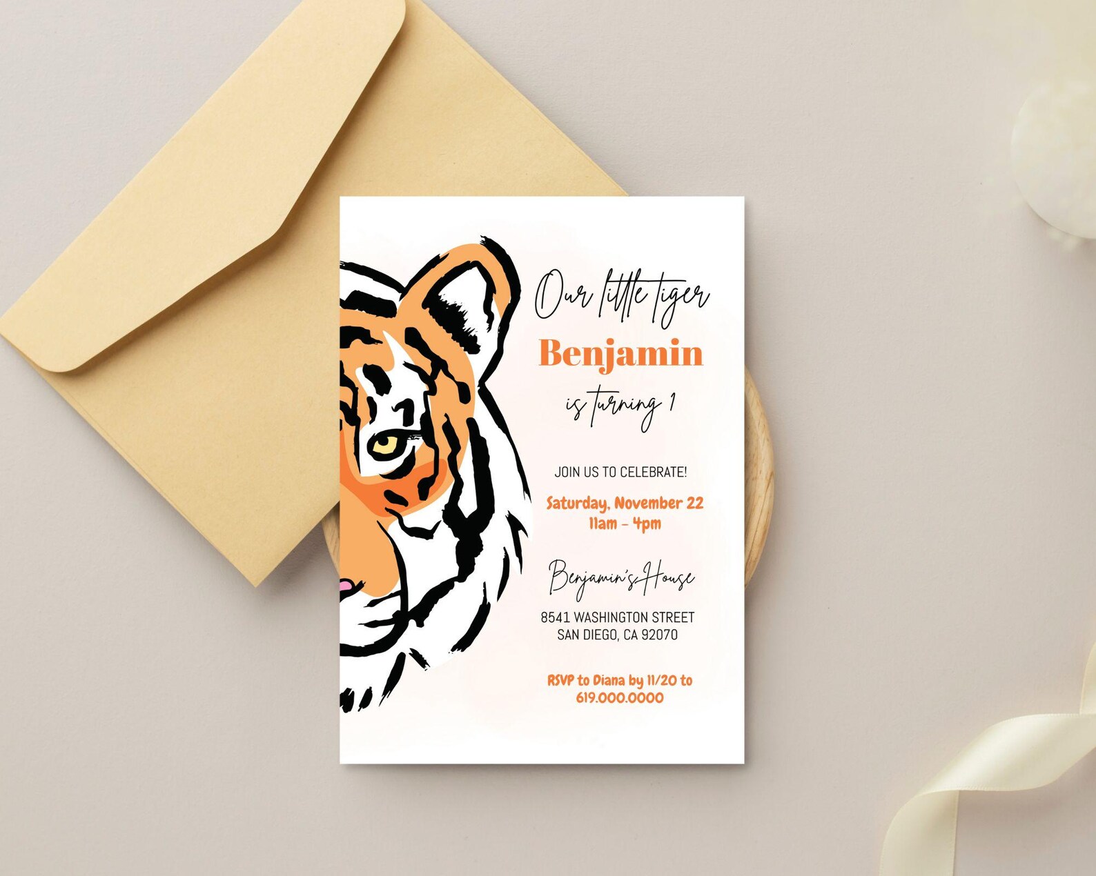 Little Tiger Birthday Invitation, Tiger Theme Birthday Invitation ...