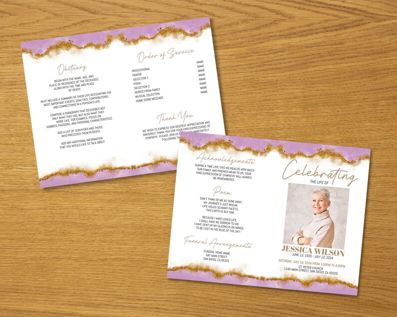 Pink and Gold Funeral Program Template, Luxurious Pink Funeral Program ...