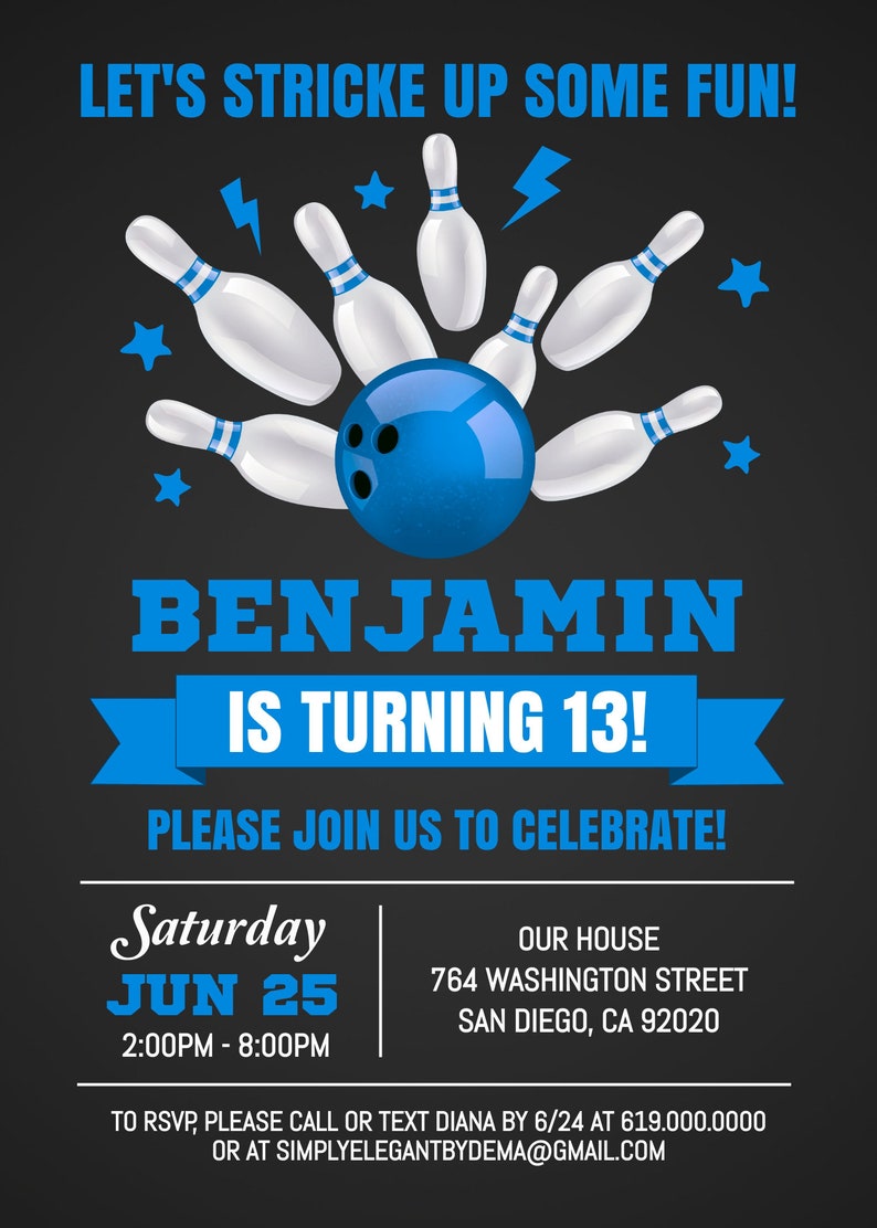Bowling Birthday Party Invitation, Let's Strike up Some Fun Bowling ...