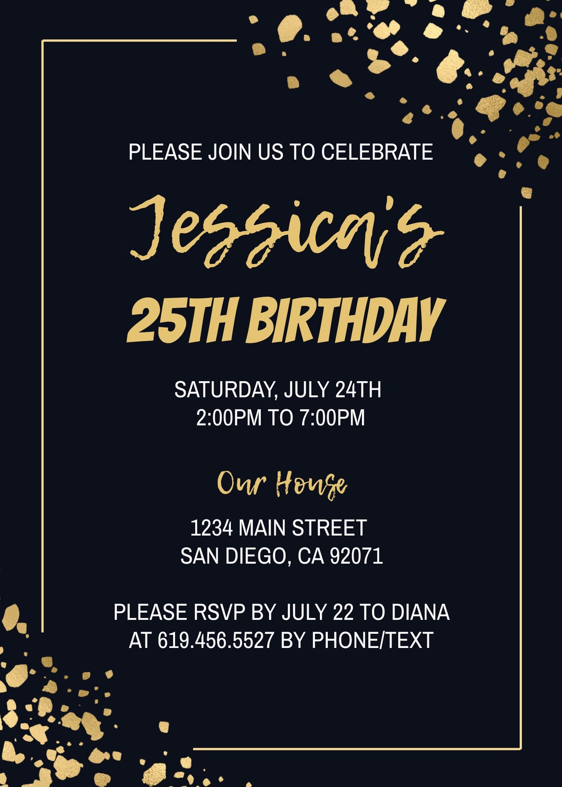 Black and Gold Birthday Invitations Template/any Age/printable Gold ...