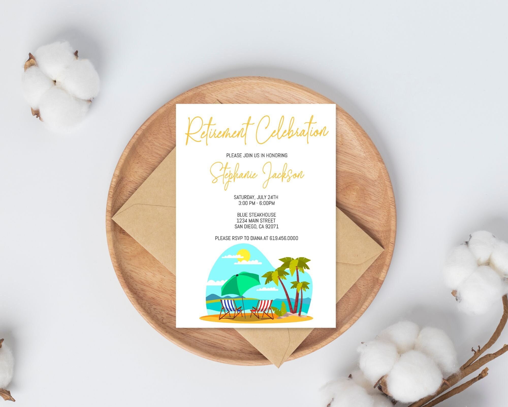 Beach Retirement Invitation Template, Vacation Retirement Celebration ...