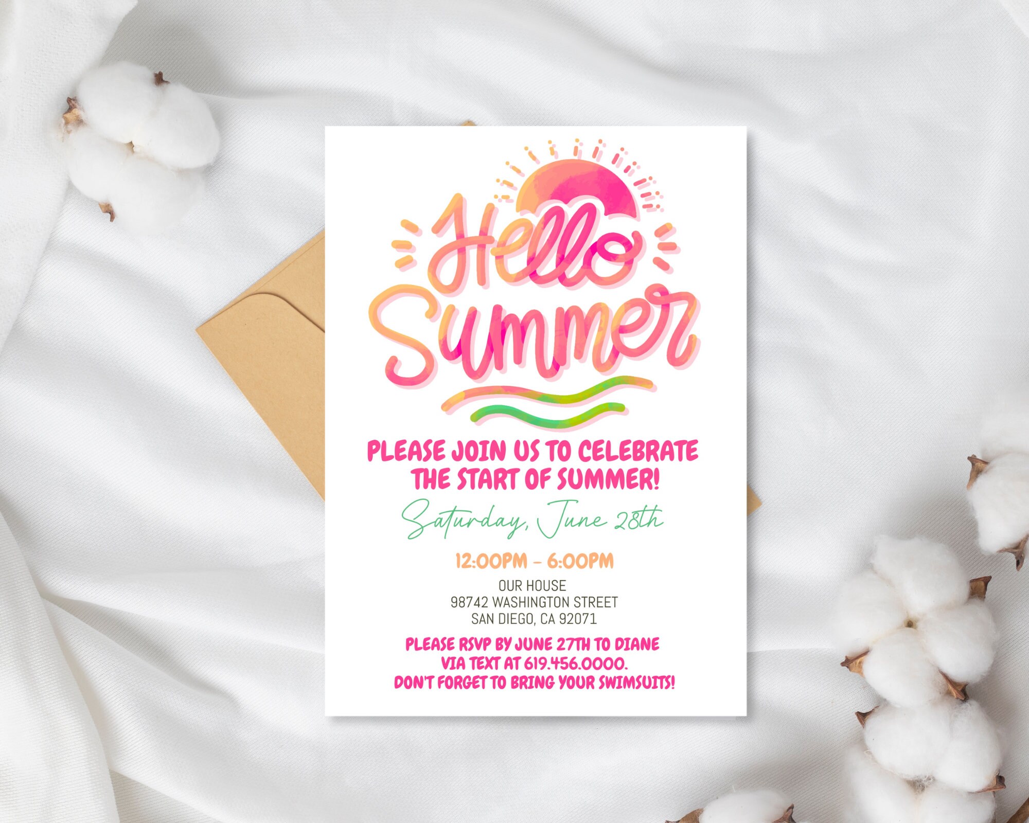 Hello Summer Party Invitation Template, Sun Invitation, Summer Party ...