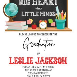 Teacher Graduation Invitation, Editable Big Heart Teach Little Minds ...