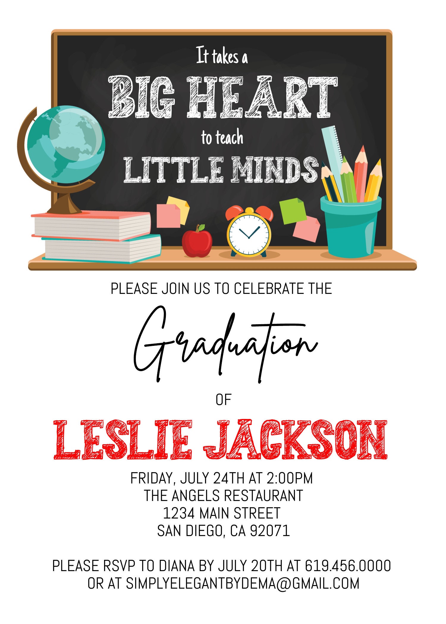 Teacher Graduation Invitation Editable Big Heart Teach Little - Etsy