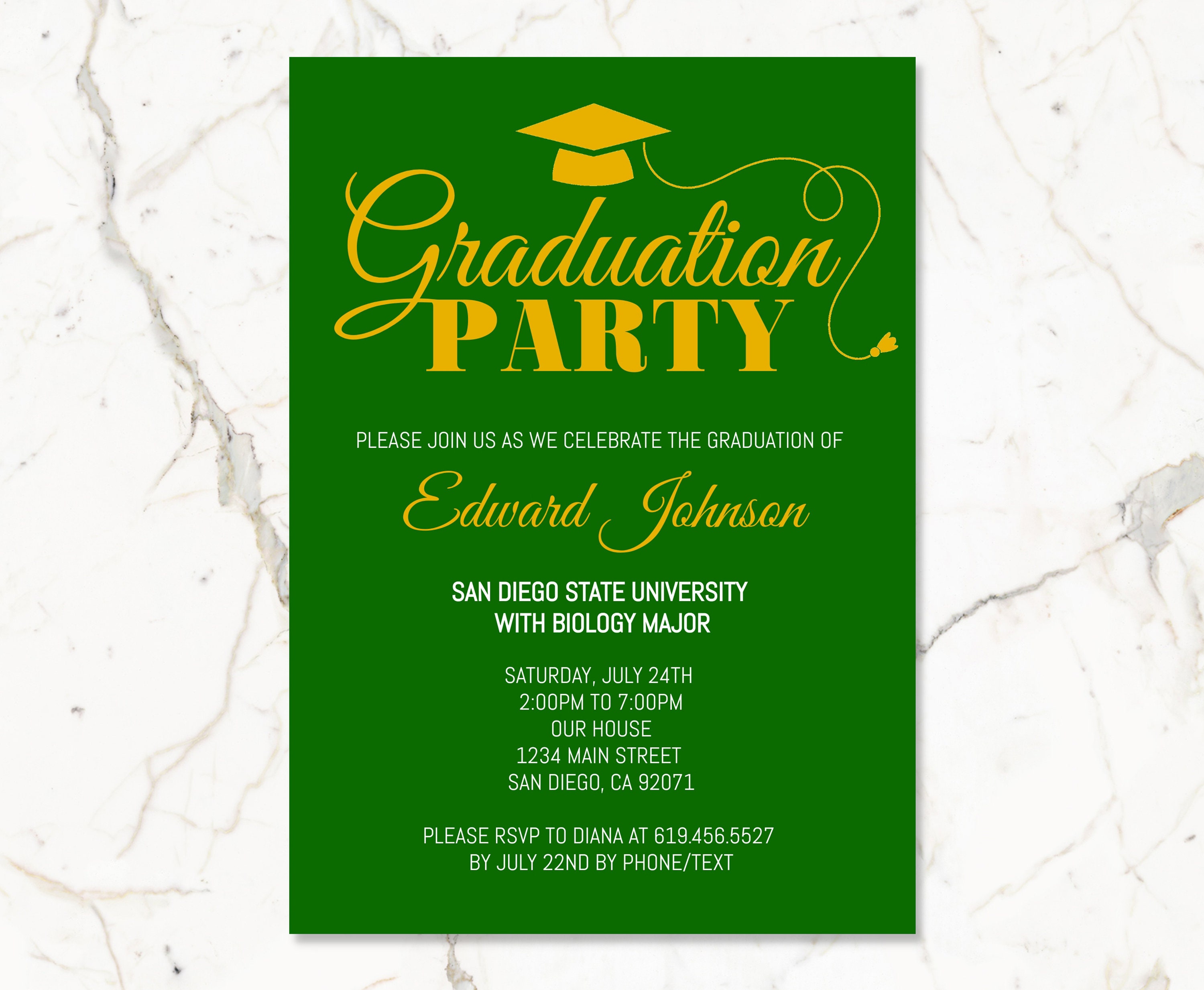 Gold & Green Graduation Party Invitation Template, Graduation ...
