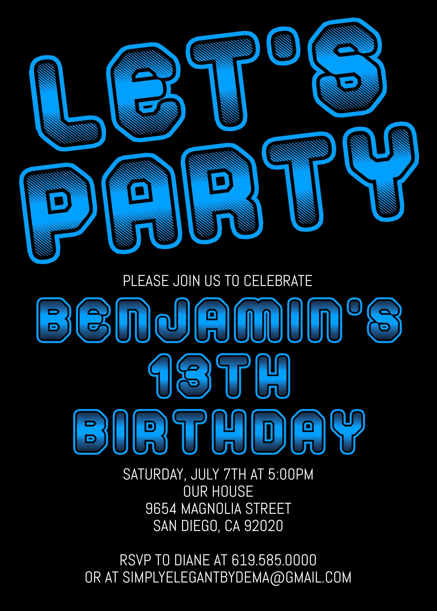Black and Blue Birthday Invitation for Boys Teens Kids/any AGE & Color ...