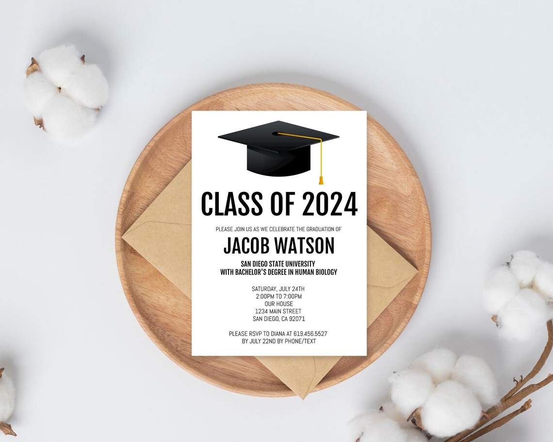 Minimalist Graduation Party Invitation Template, Gold Graduation ...