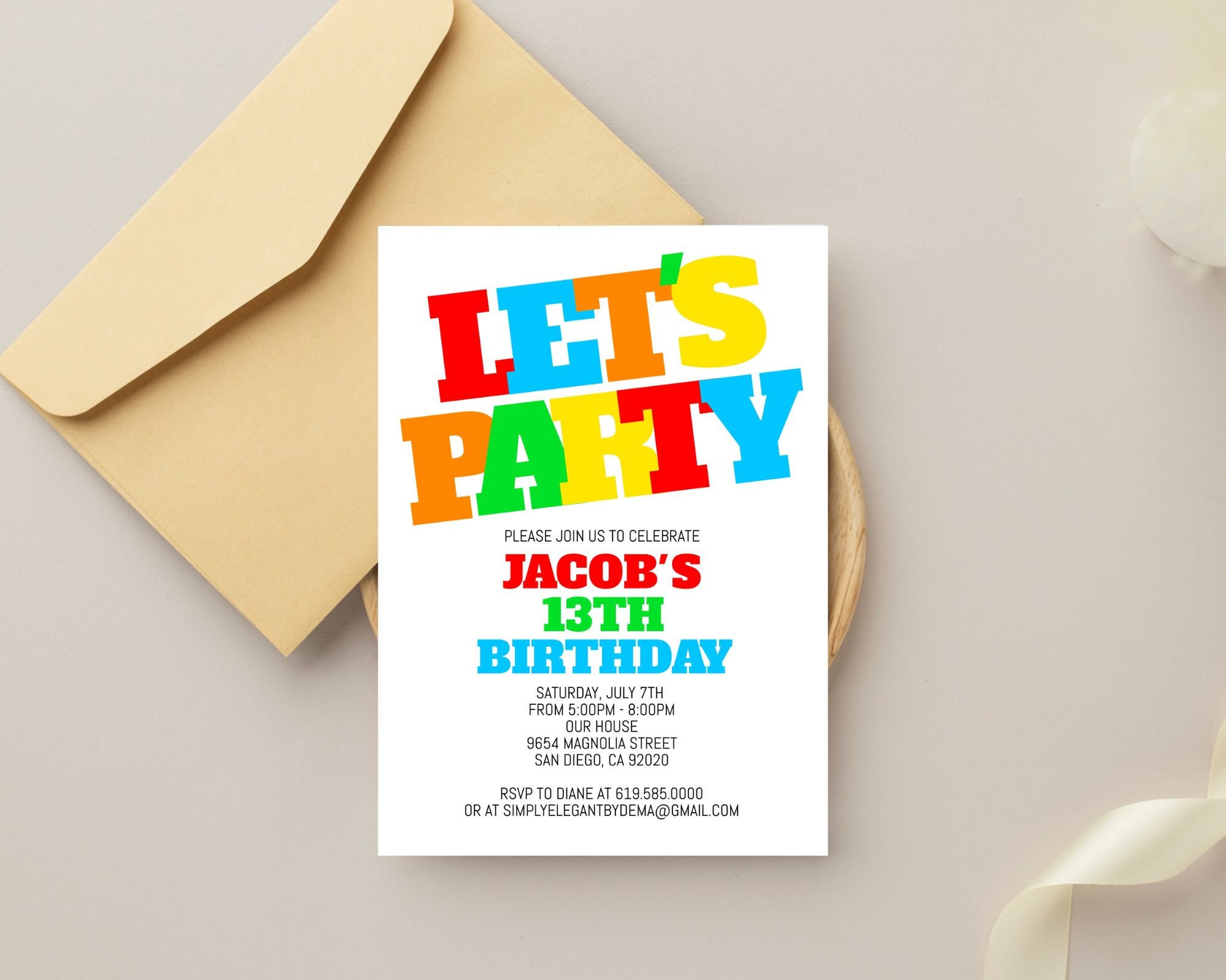 Simple Colorful Birthday Invitation Template ANY AGE Instant - Etsy