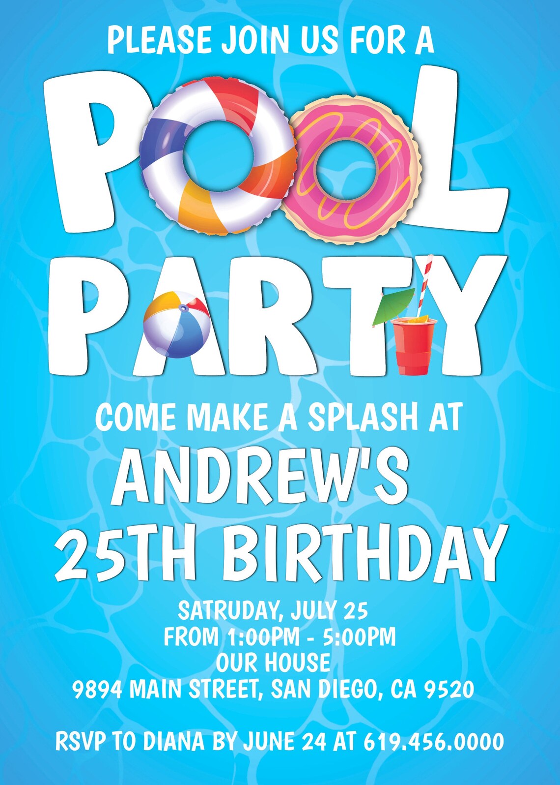 Editable Pool Party Invitation, Pool Party Birthday Invitation, Swim ...