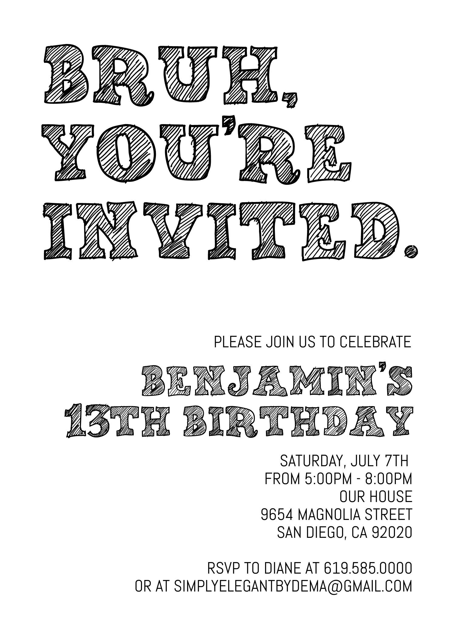 Bruh, You're Invited Invitation, Black & White Birthday Party ...