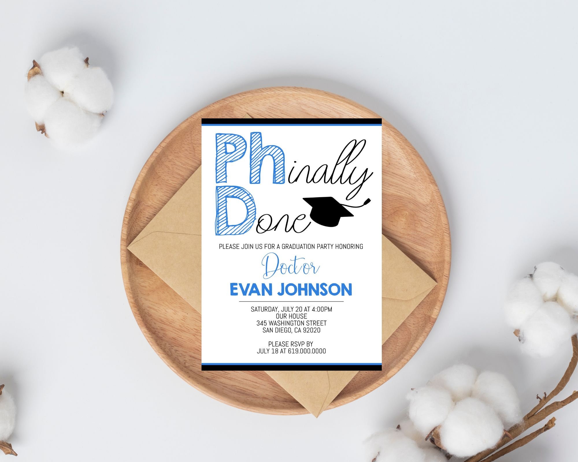 Phd Graduation Invitation Template, Doctorate Graduate Printable ...