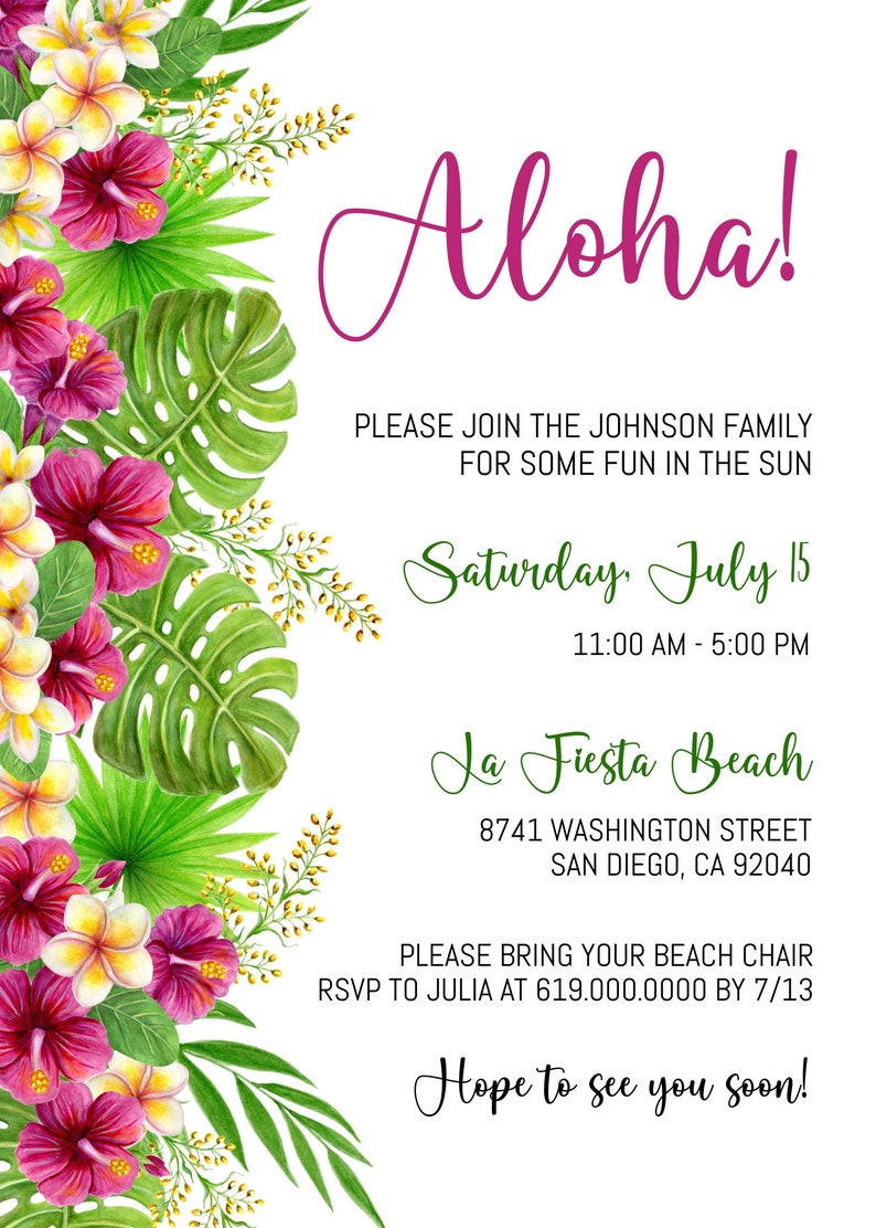 Aloha Invitation, Beach Party Invitation Template, Summer Party ...