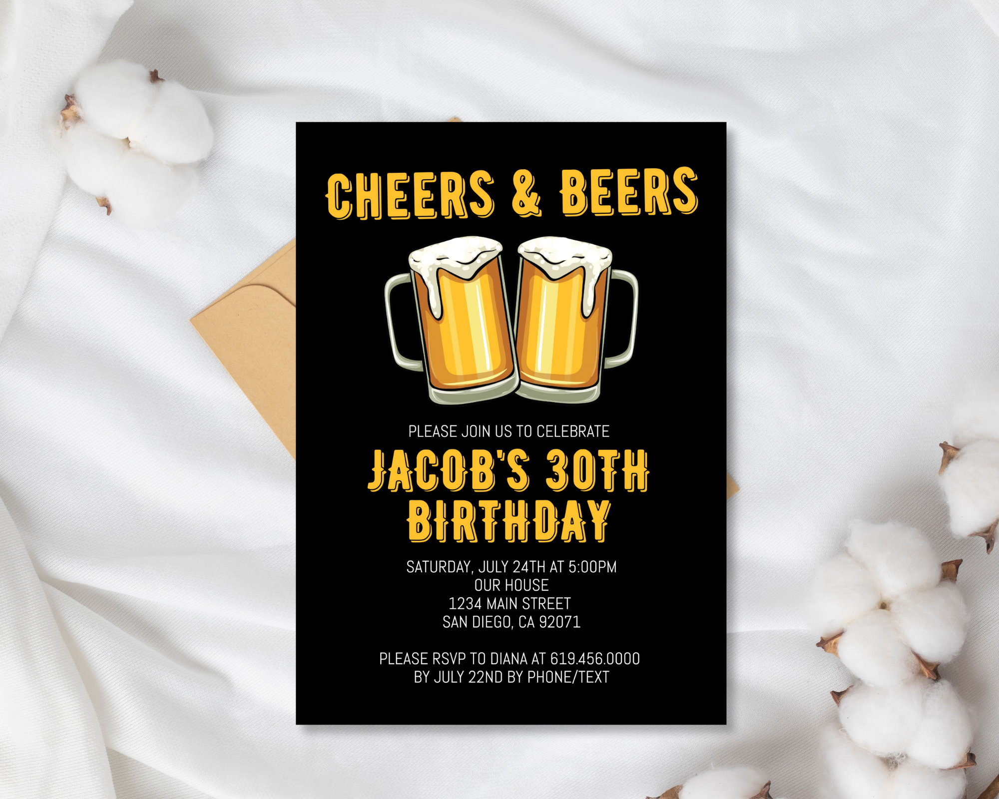 Cheers and Beers Birthday Invitation, Printable Adult Birthday Party ...