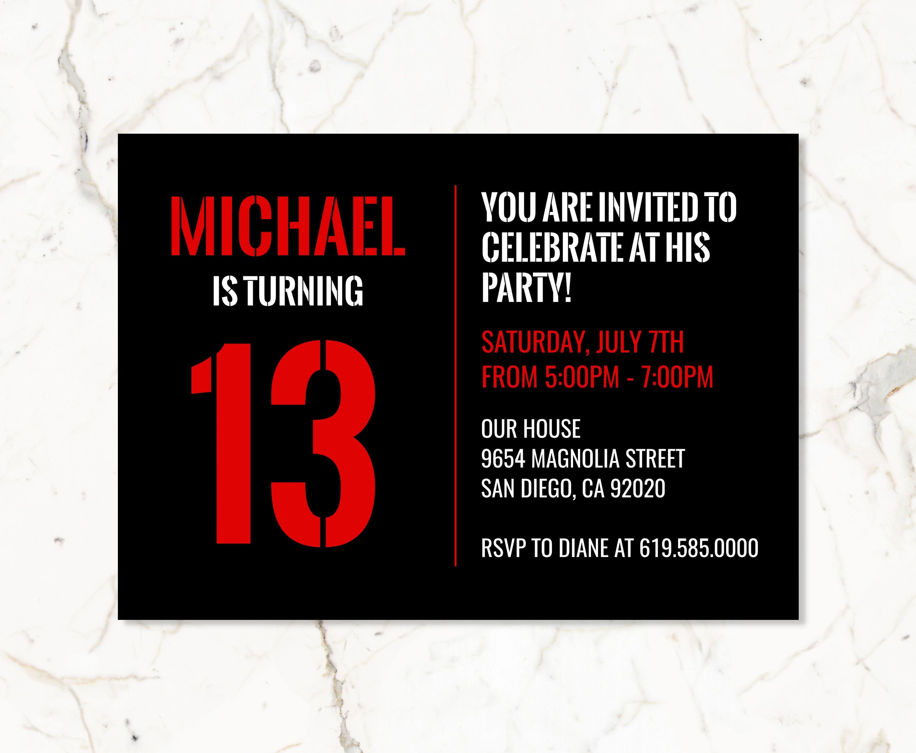 Black and Red Birthday Invitations for Boys/red Birthday Invitations ...